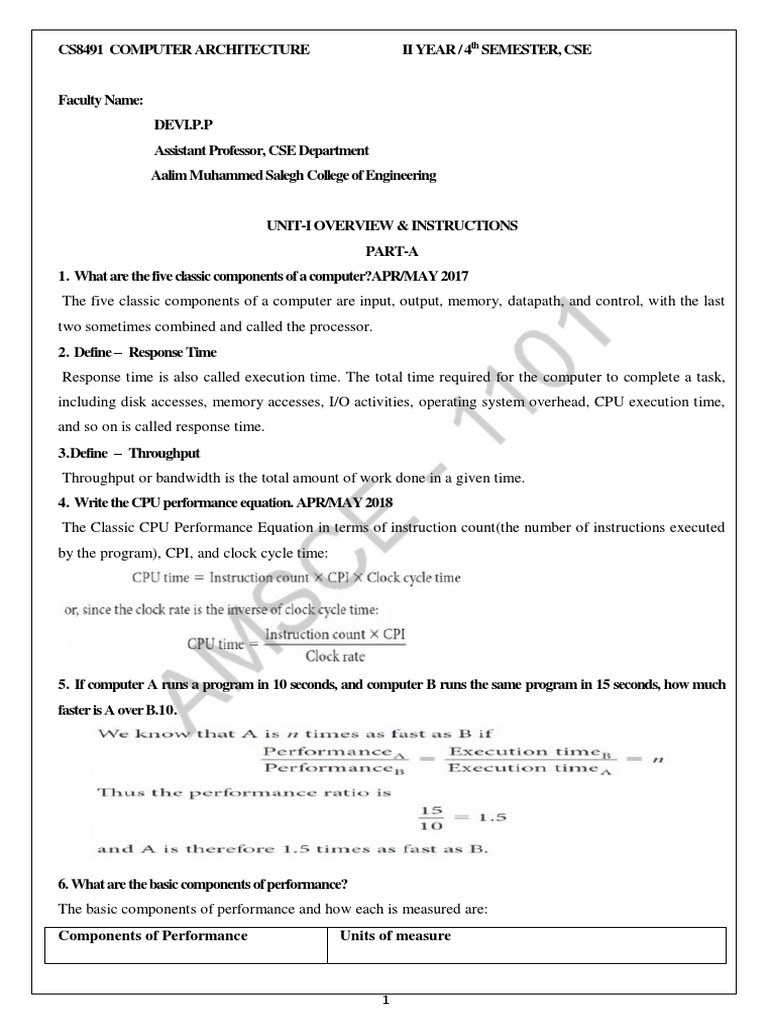 Cs8491 CA Qbank | PDF | Computer Data Storage | Central Processing Unit