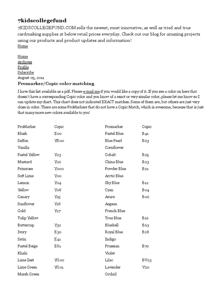 Copic and Promarker Color Matching Chart | PDF | Blue | Vision