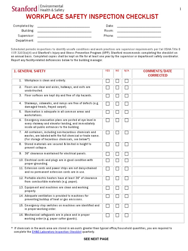 Workplace-Safety - Inspection - Checklist | PDF | Stairs | Safety