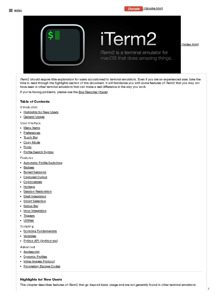 Documentation - Iterm2 - macOS Terminal Replacement | PDF | Keyboard Shortcut | Window (Computing)