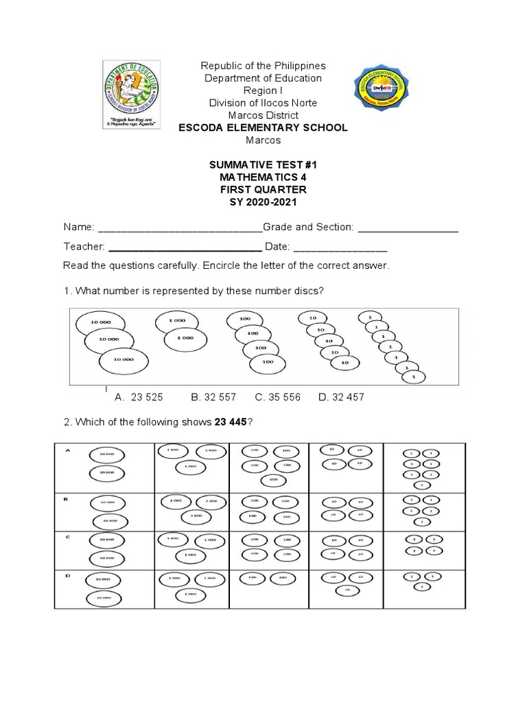 Summative Test in Math | PDF | Notation | Teaching Mathematics