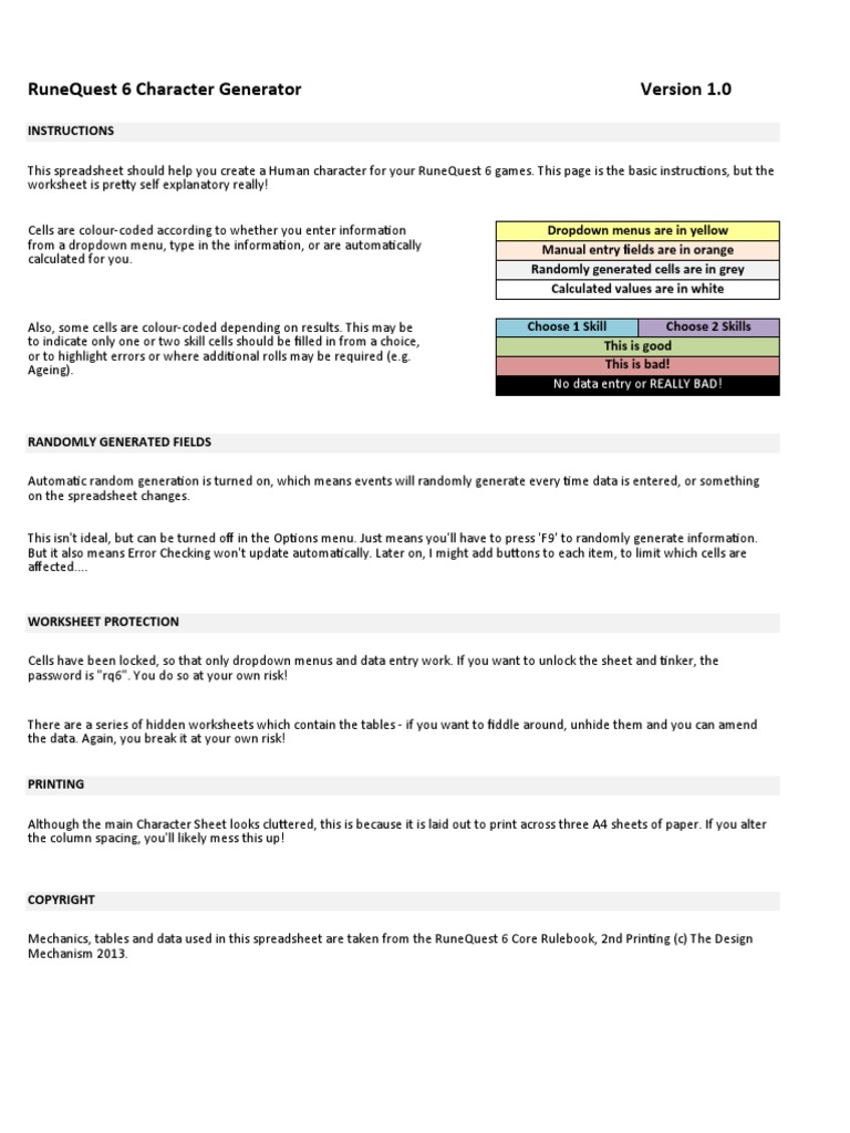 RuneQuest 6 - Character Generator v1 | Download Free PDF | Menu ...