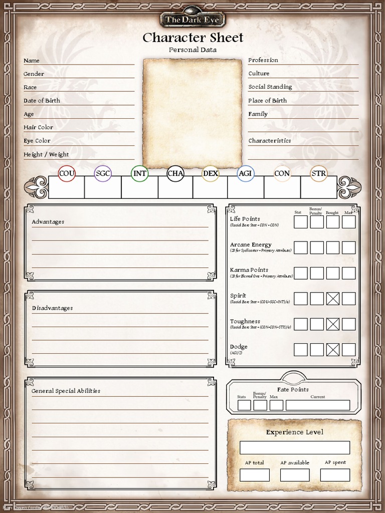 The Dark Eye - Character Sheets | PDF | Weaponry | Leisure