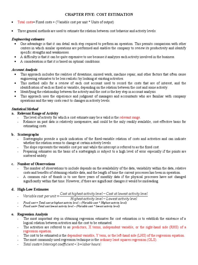 Chapter Five: Cost Estimation: Total Costs | PDF | Regression Analysis | Linear Regression