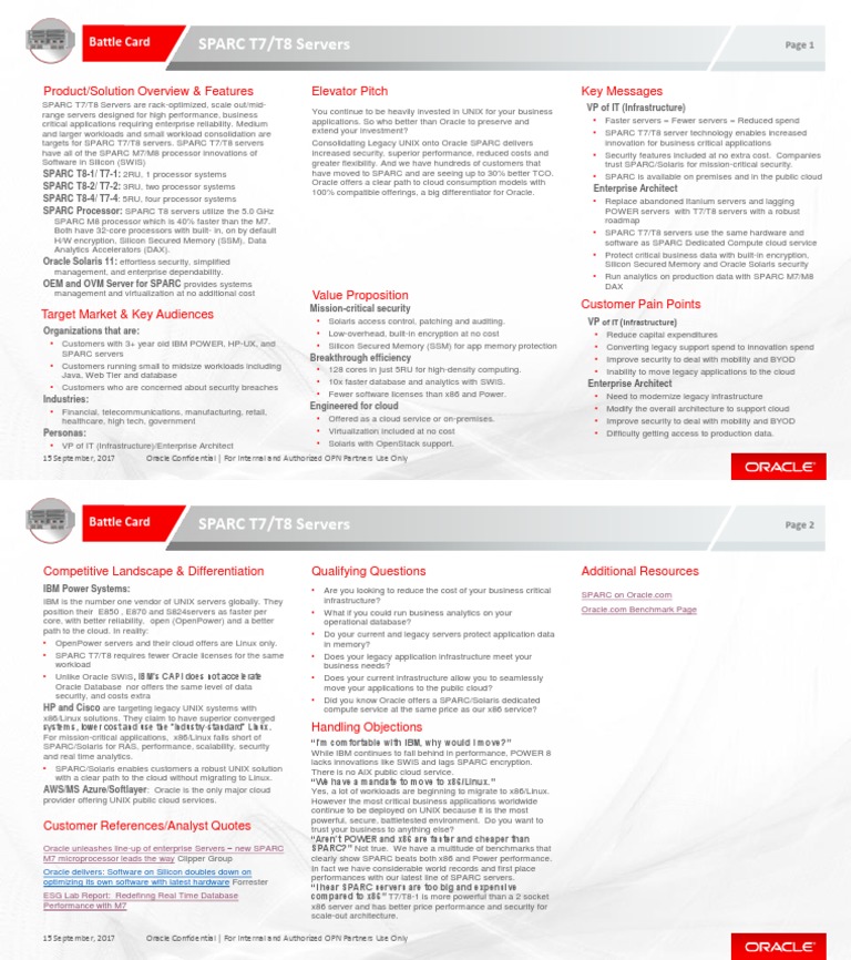 SPARC T7-T8 Battle Card 13 Sept 2017 - Partner | PDF | Cloud Computing ...