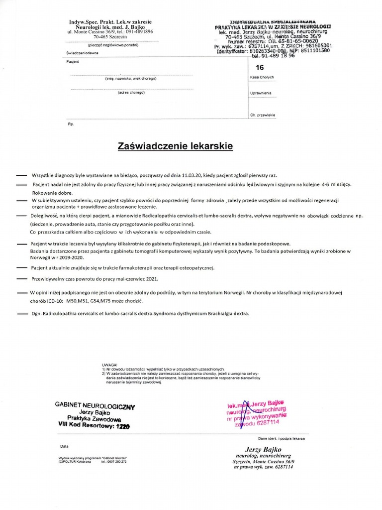 Zaswiadczenie Lekarskie | PDF