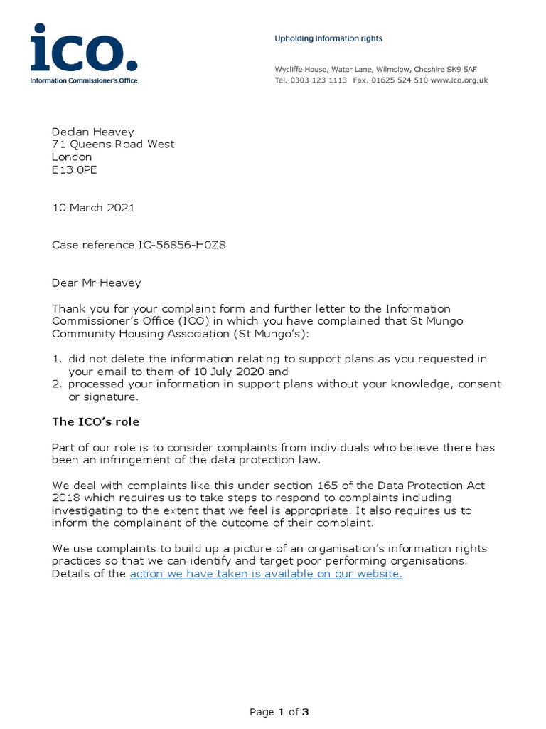 ICO Letter | PDF | Information Privacy | Information Technology