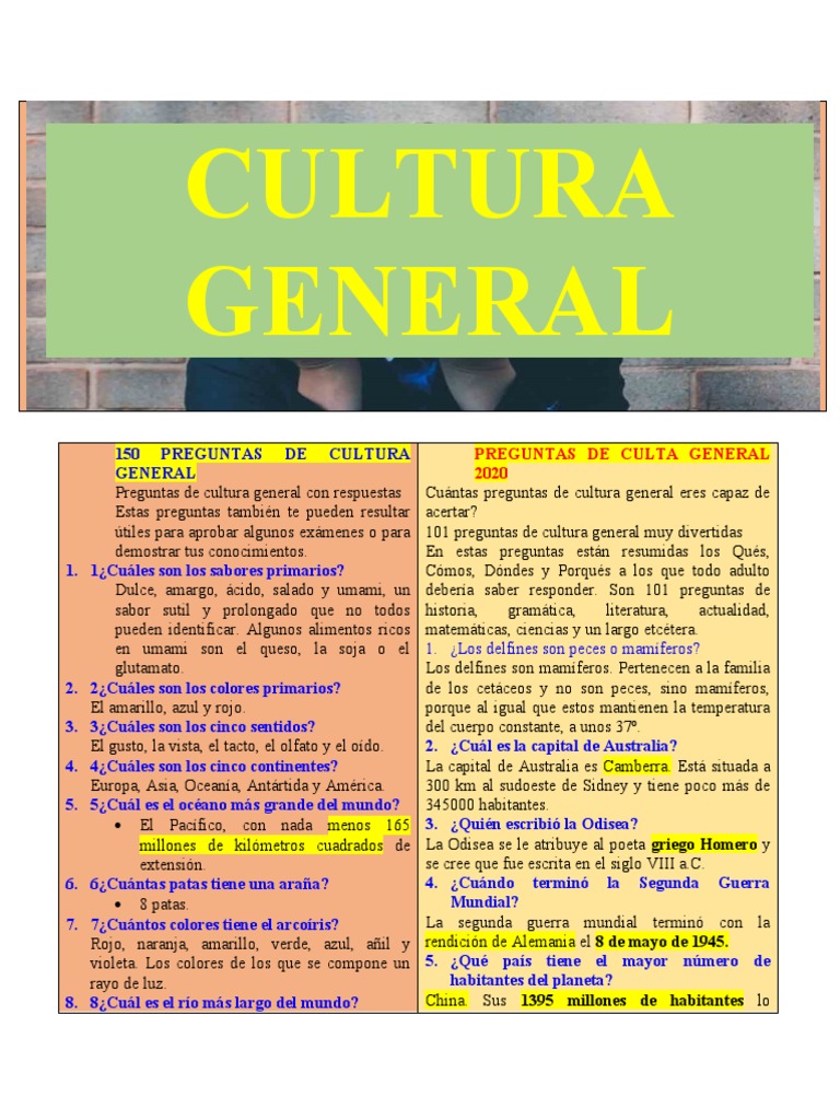 150 Preguntas de Cultura General | PDF | Umami | Perú
