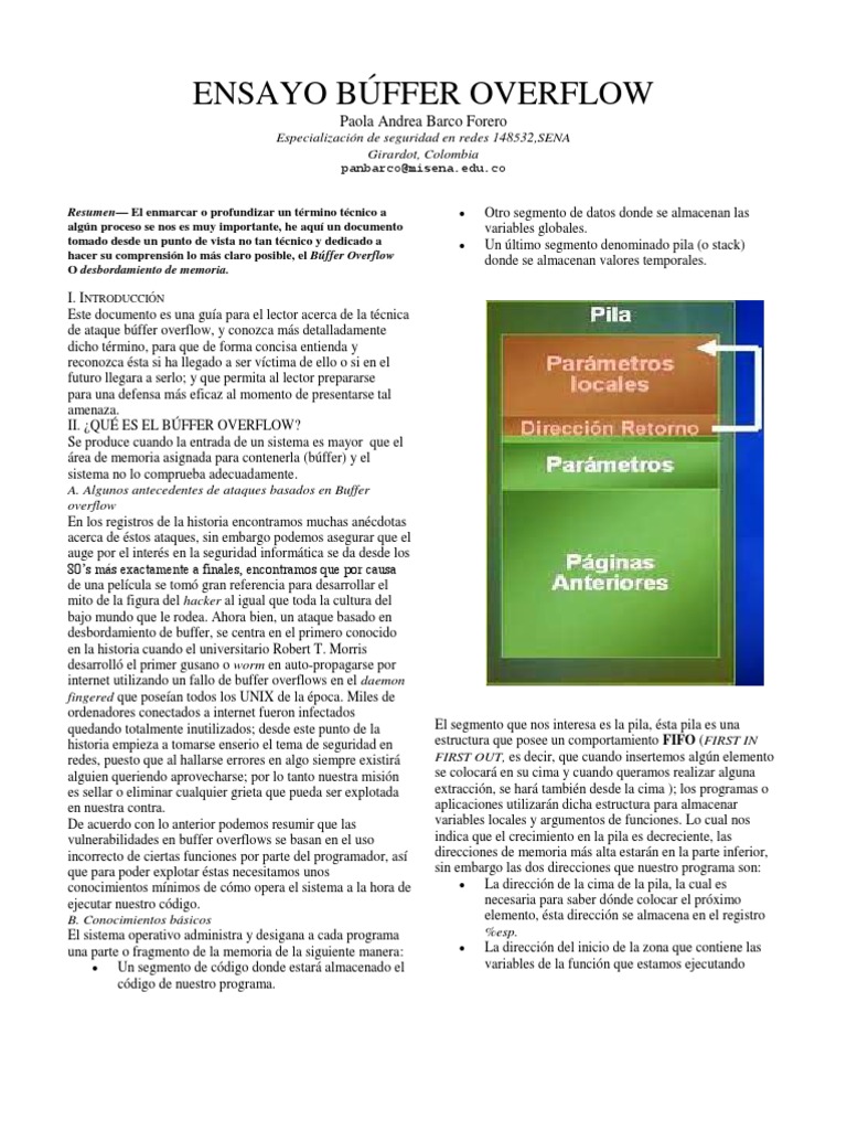 Ensayo Buffer Overflow | PDF | Almacenador intermediario de datos | Programa de computadora