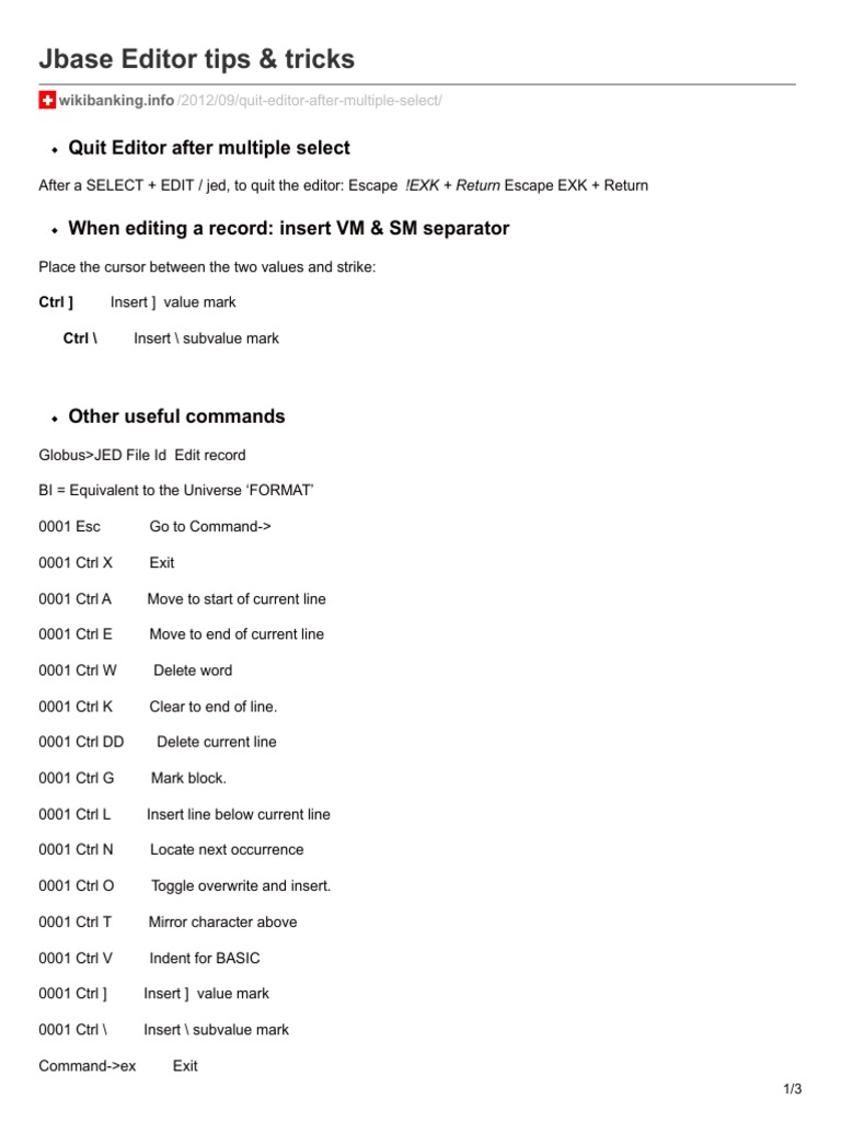 Jbase Editor Command Guide | PDF | String (Computer Science) | System ...