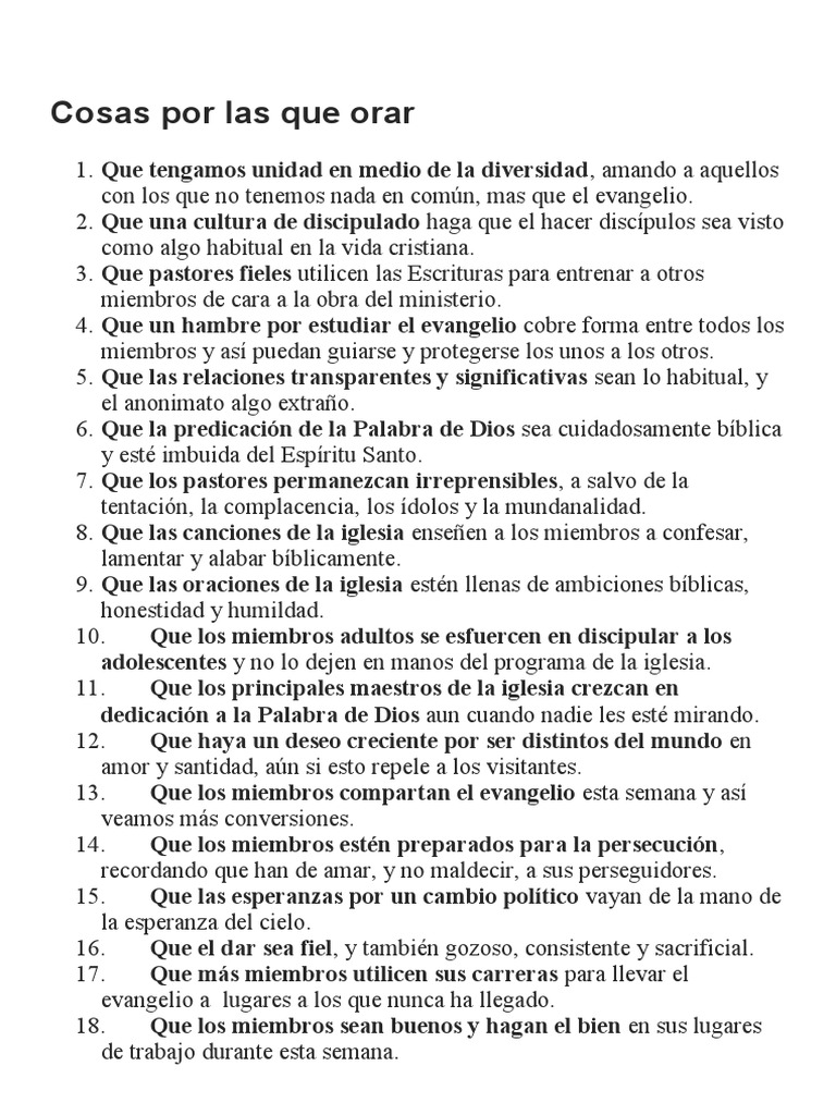 Cosas Por Las Que Orar | PDF | Oración | espíritu Santo