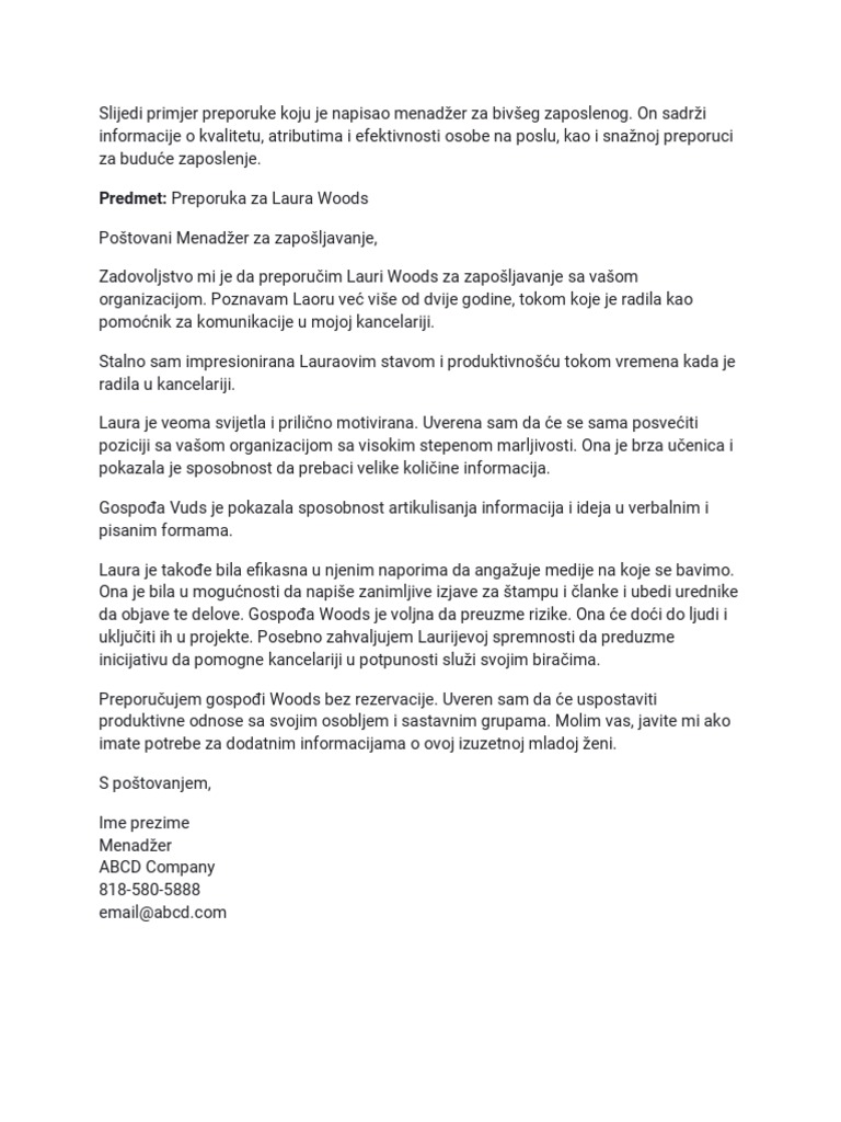 Primjer Preporuke | PDF