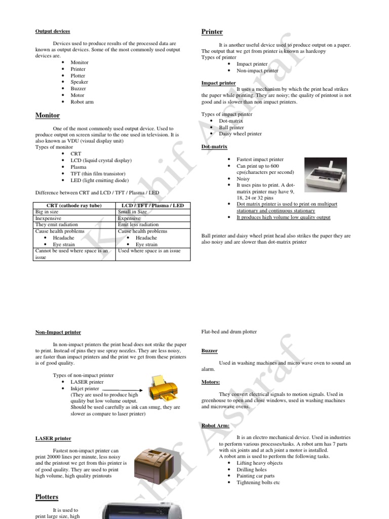 Output Devices | PDF | Printer (Computing) | Computer Monitor
