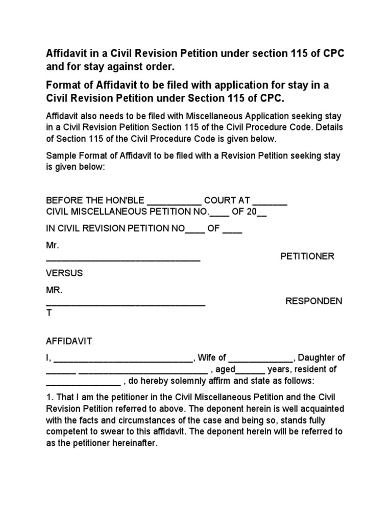 Affidavit in A Civil Revision Petition Under Section 115 of CPC and For ...