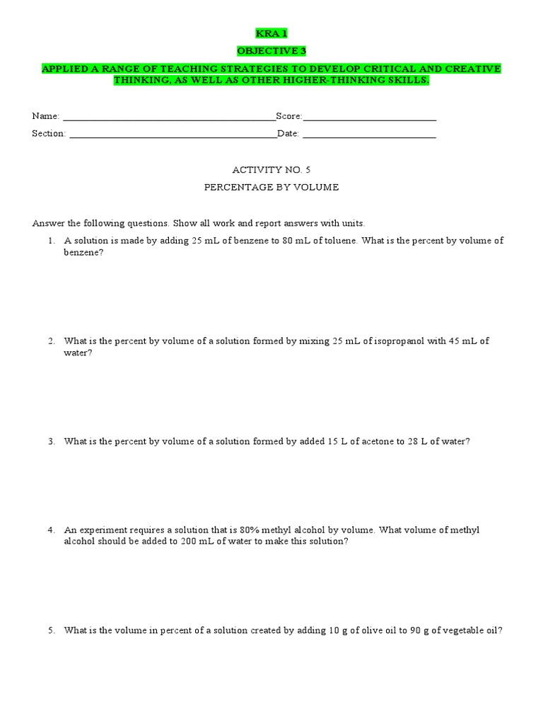 Calculate Percent by Volume in Solutions | PDF | Business