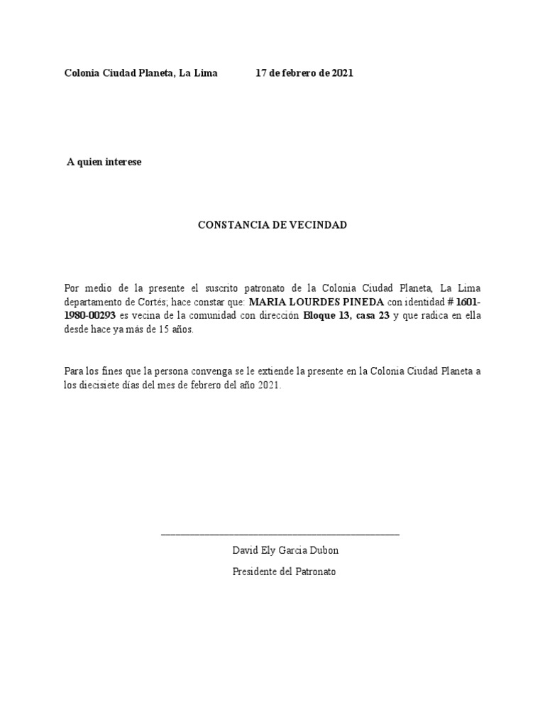 Constancia De Vecindad Que Es