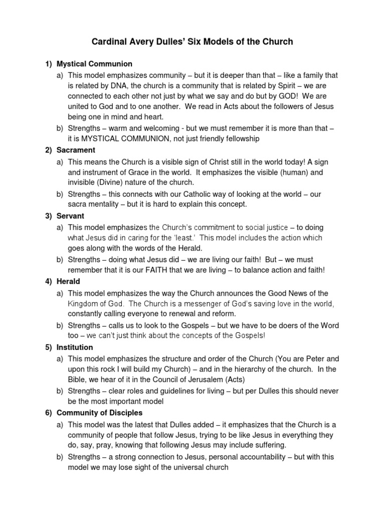 Cardinal Avery Dulles 6 Models of Church | PDF | Christian Church | Jesus