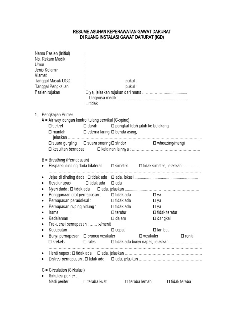 Resume Asuhan Keperawatan Gawat Darurat | PDF