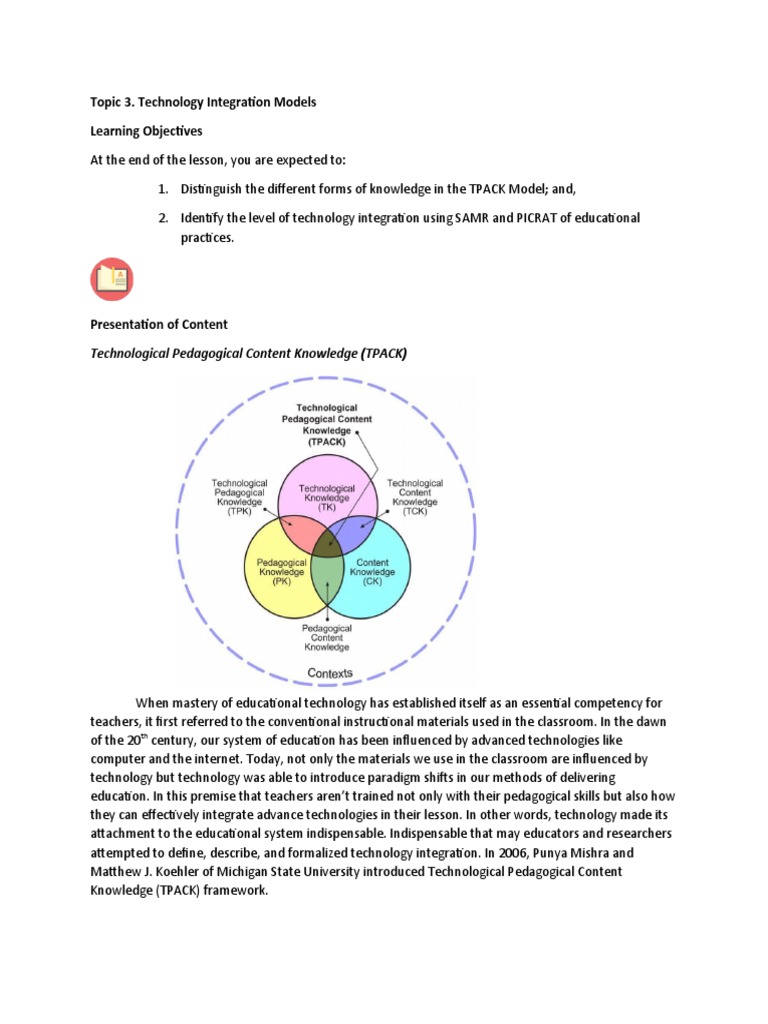 Topic 3. Technology Integration Models Learning Objectives ...