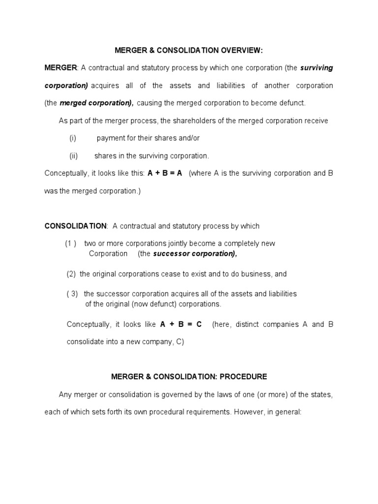 Merger Consolidation | PDF | Takeover | Corporations