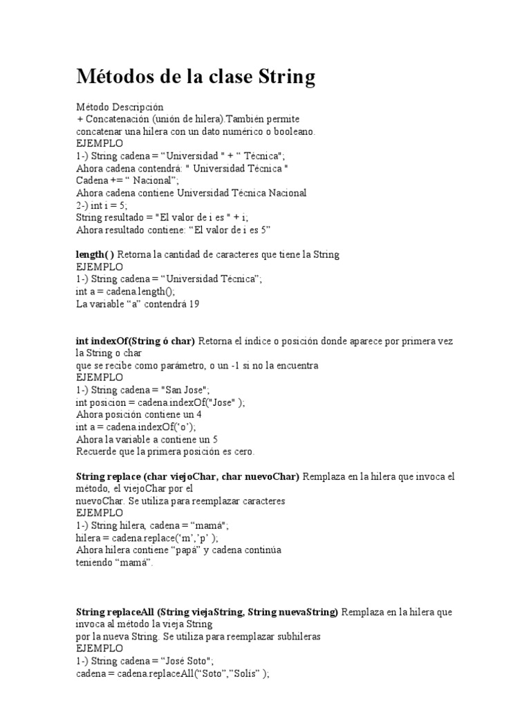 Métodos de La Clase String | PDF | Cadena (informática) | Java ...