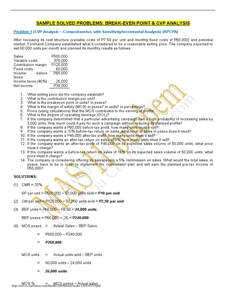 This Study Resource Was: Sample Solved Problems: Break-Even Point & CVP ...