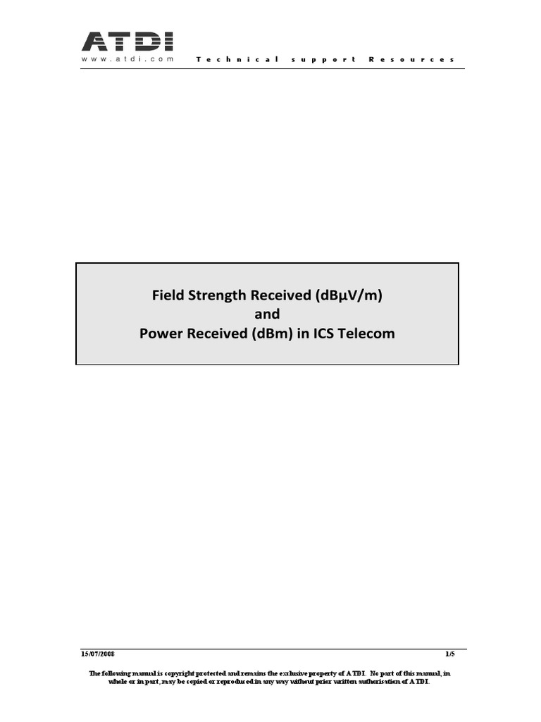 Field Strength Received (DB V/M) and Power Received (DBM) in Ics Telecom | PDF | Decibel ...