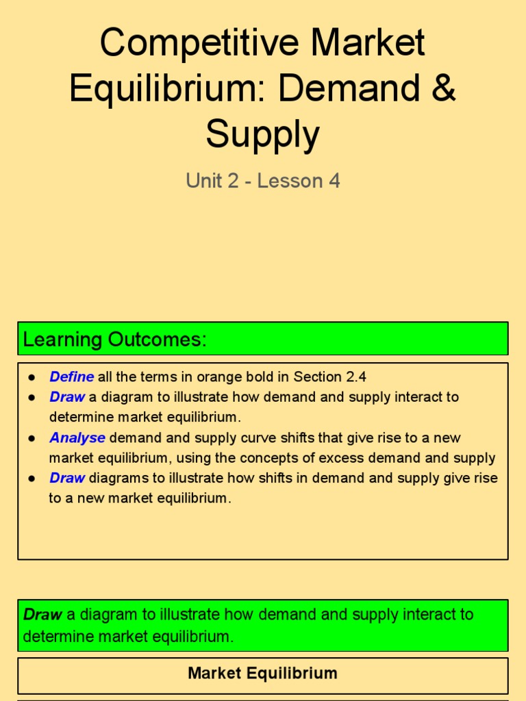 Unit 2 - Lesson 4 - Competitive Market Equilibrium Demand Supply | PDF ...