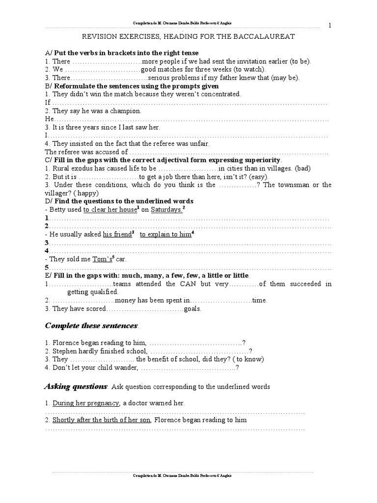 Revision Exercises Compil de Mr. Balde | PDF | Linguistics | Syntax