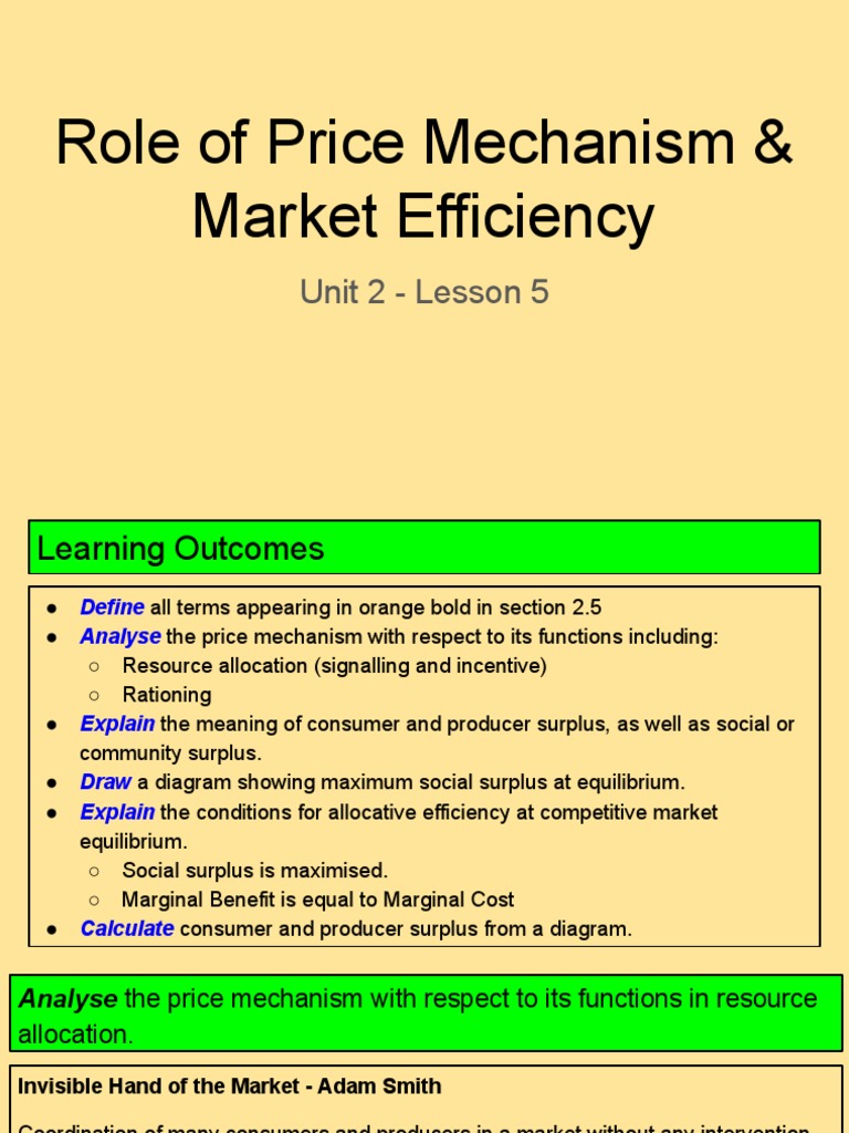 Unit 2 - Lesson 5 - Role of Price Mechanism Market Efficiency ...