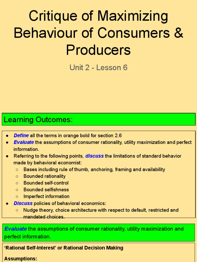 Unit 2 - Lesson 6 - Critique of Maximizing Behaviour of Consumers ...