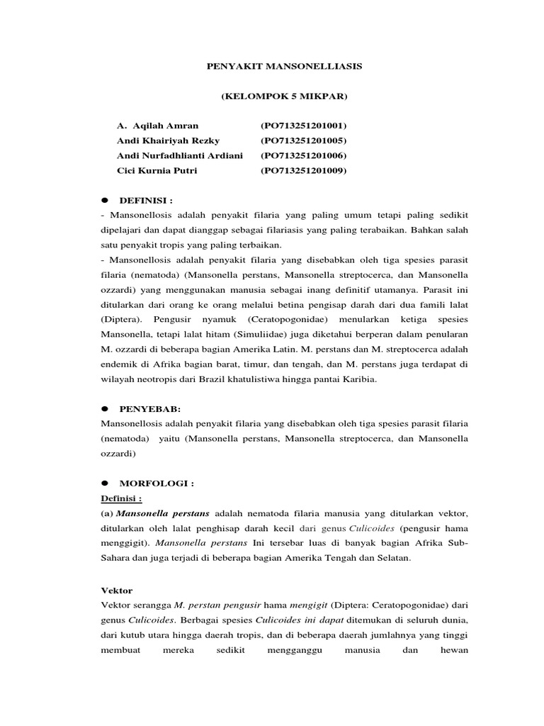 Kelompok 5 Mansonelliasis Mikpar | PDF