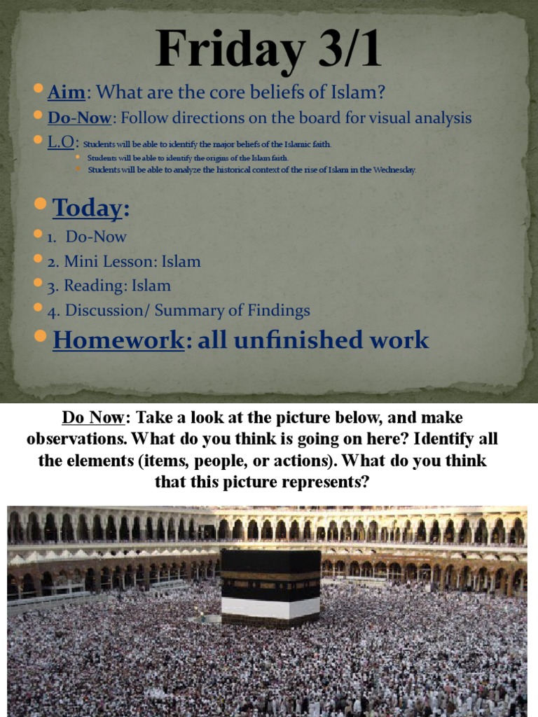 Today:: Aim: What Are The Core Beliefs of Islam? | PDF | Muhammad | Quran
