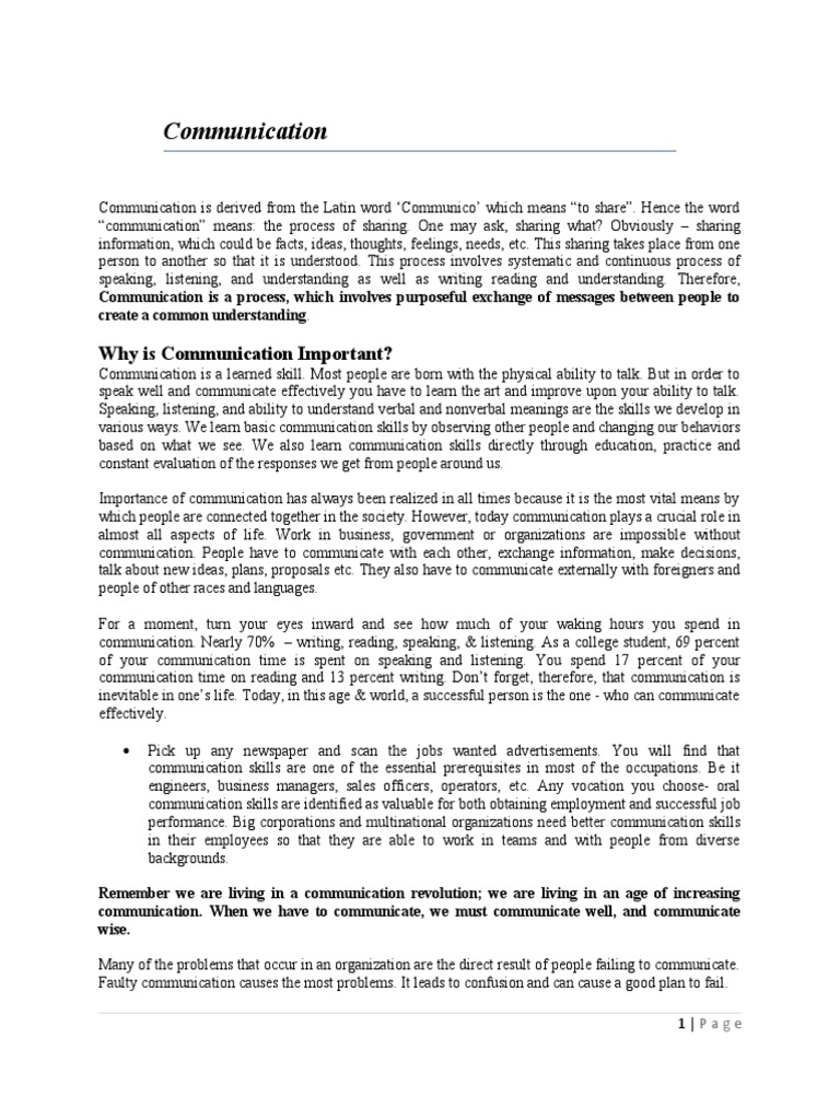 Communication: Why Is Communication Important? | PDF | Nonverbal ...