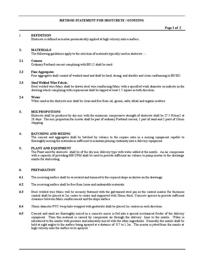 Method Statement For Guniting | PDF | Building Technology ...