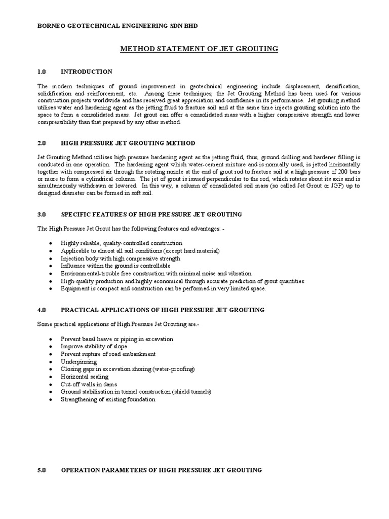 Method Statement For Jet Grouting | PDF | Deep Foundation ...