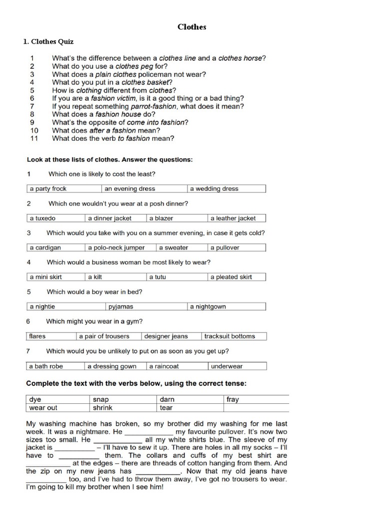 Clothes Quiz | PDF