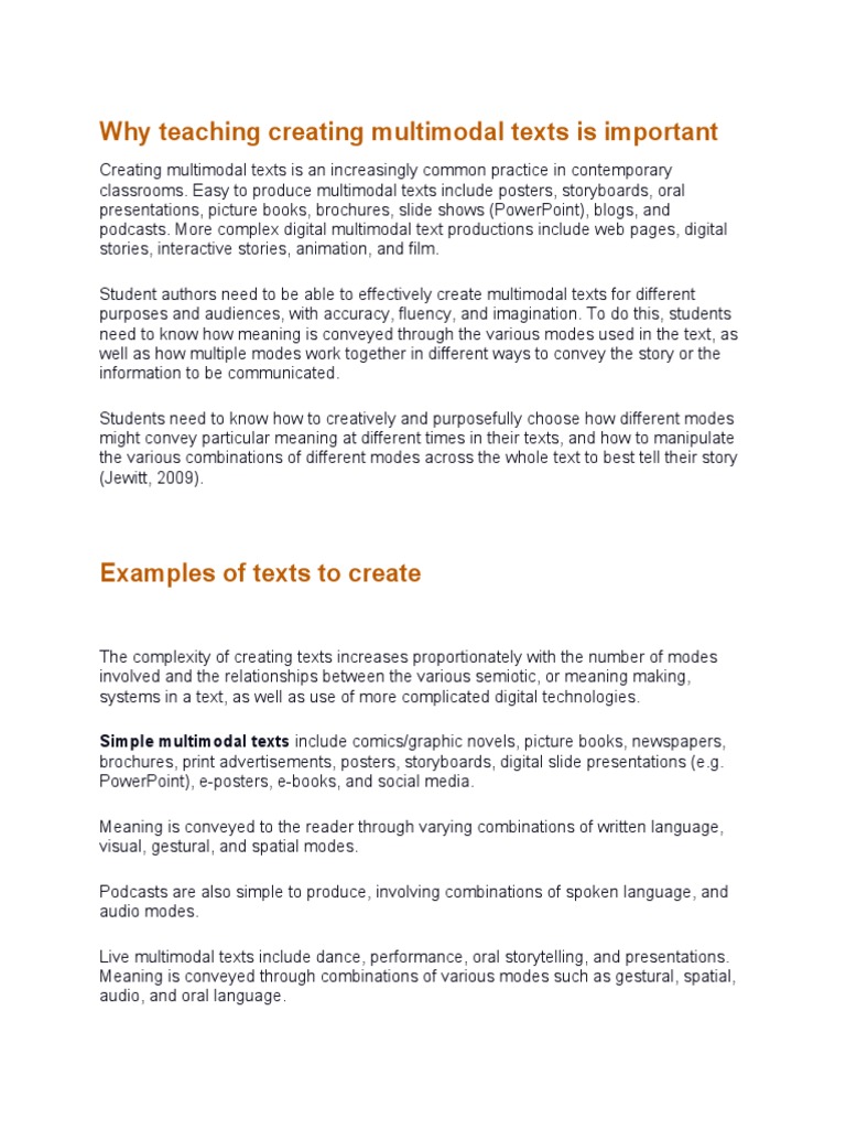 Why Teaching Creating Multimodal Texts Is Important | PDF | Human ...