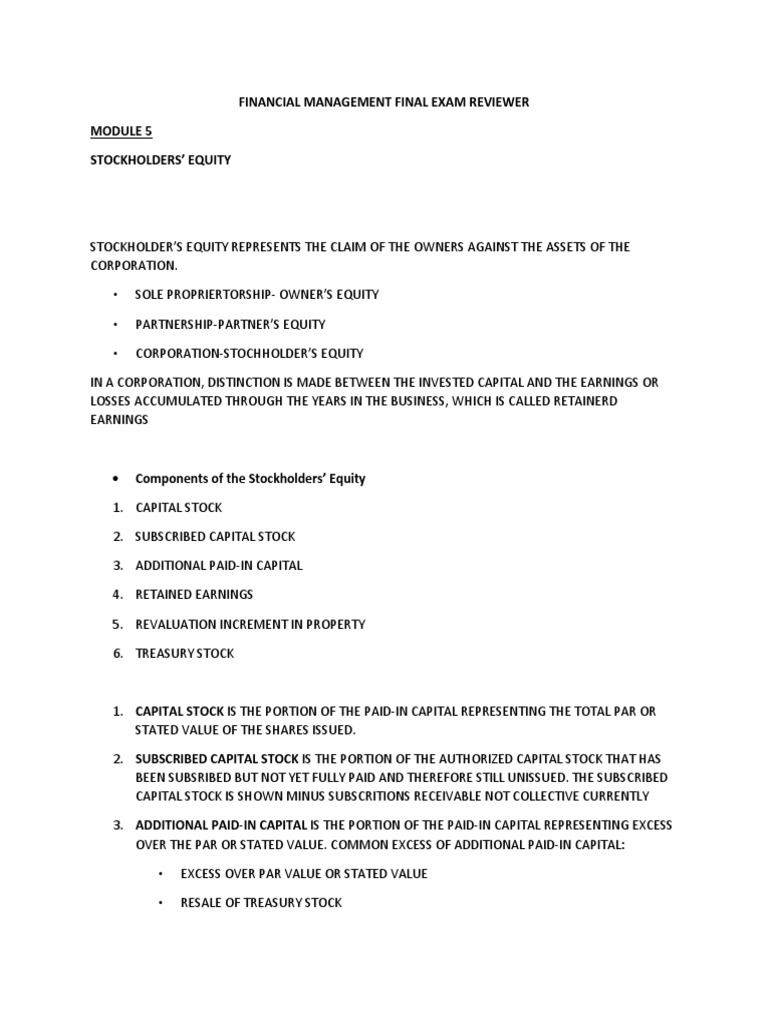 Financial Management Final Exam Reviewer | Download Free PDF | Stocks ...