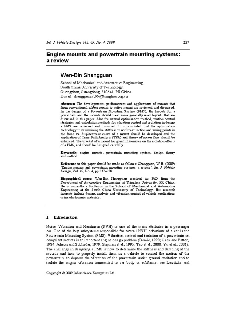 Engine Mounts and Powertrain Mounting Systems | PDF | Viscoelasticity ...