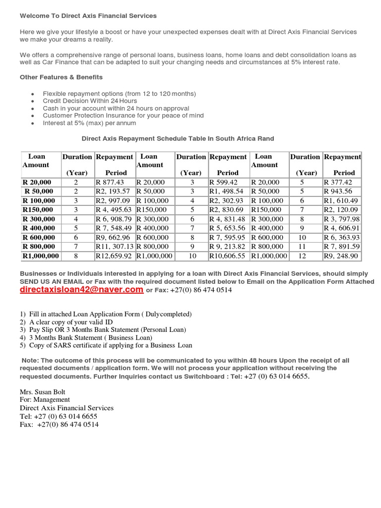 DirectAxis Loan Table and Application Form | PDF | Loans | Debt
