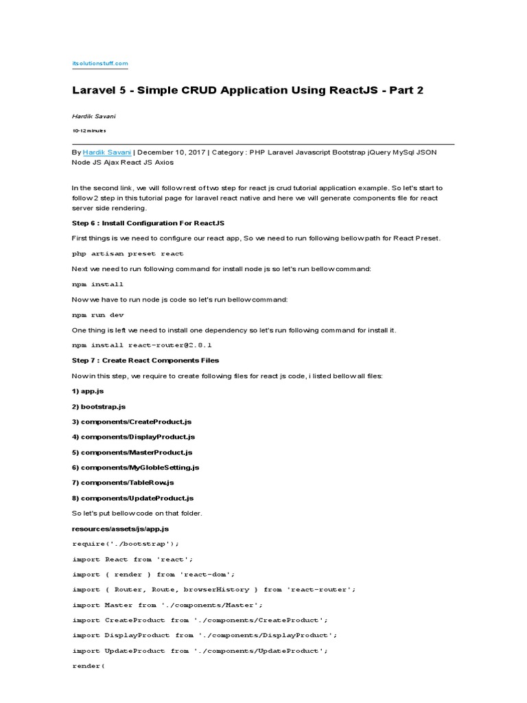 Laravel 5 Simple Crud Application Using Reactjs Part 2 Pdf Uniform Resource Identifier