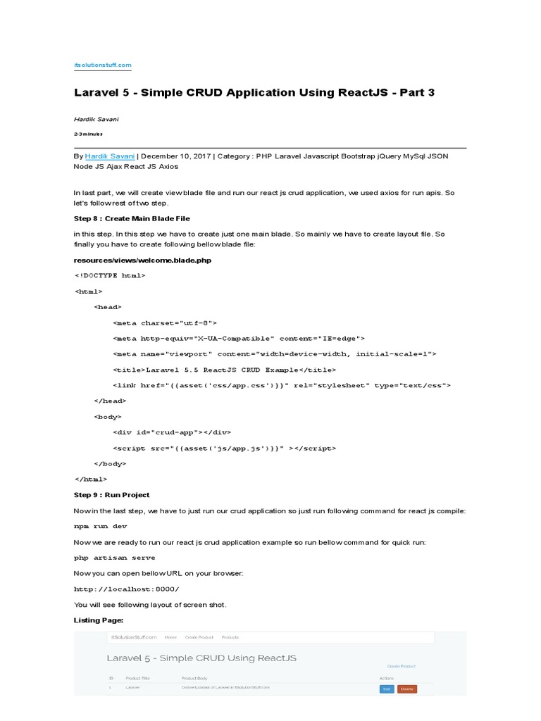 Laravel 5 Simple Crud Application Using Reactjs Part 3 Pdf 8410