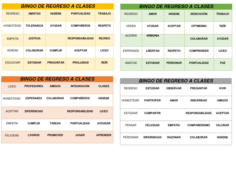 Bingo de Regreso A Clases | PDF
