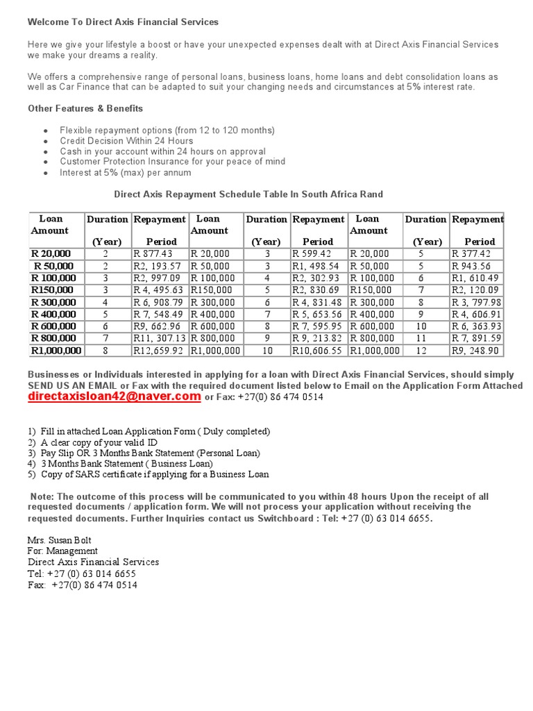 DirectAxis Loan Table and Application Form | PDF | Loans | Debt