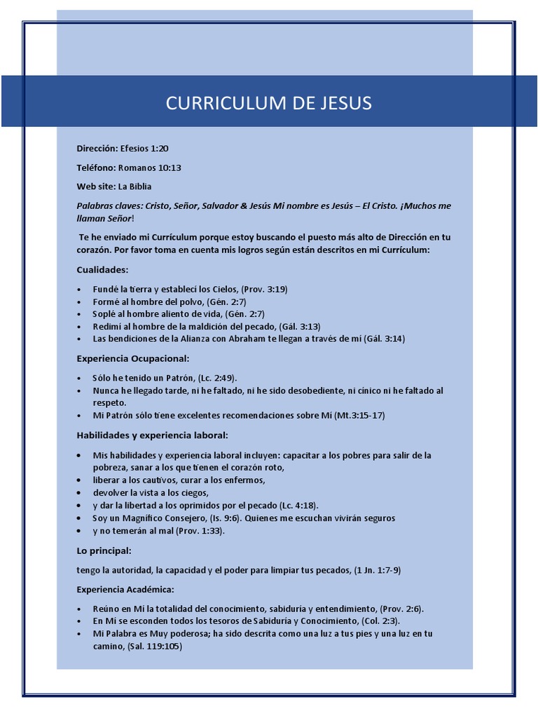 Curriculum de Jesus | PDF | Cristo (título) | Creencia religiosa y doctrina