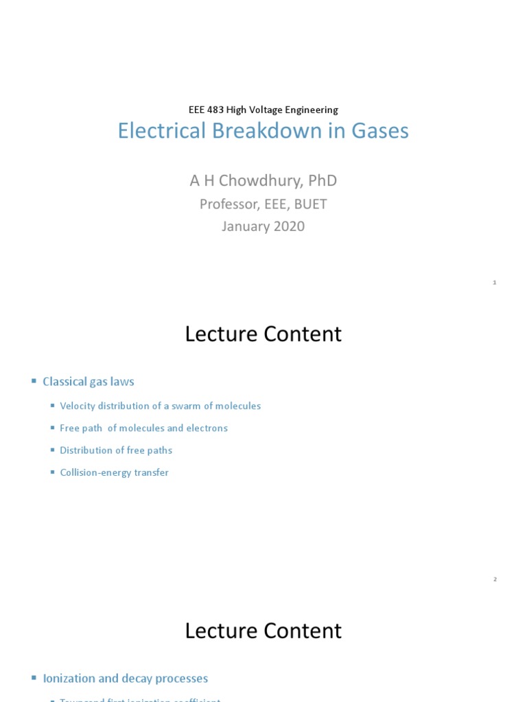 Electrical Breakdown in Ionized Gases | PDF | Ionization | Gases