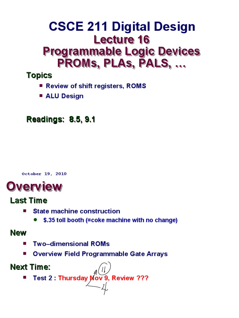 CSCE 211 Digital Design: Programmable Logic Devices Proms, Plas, Pals ...