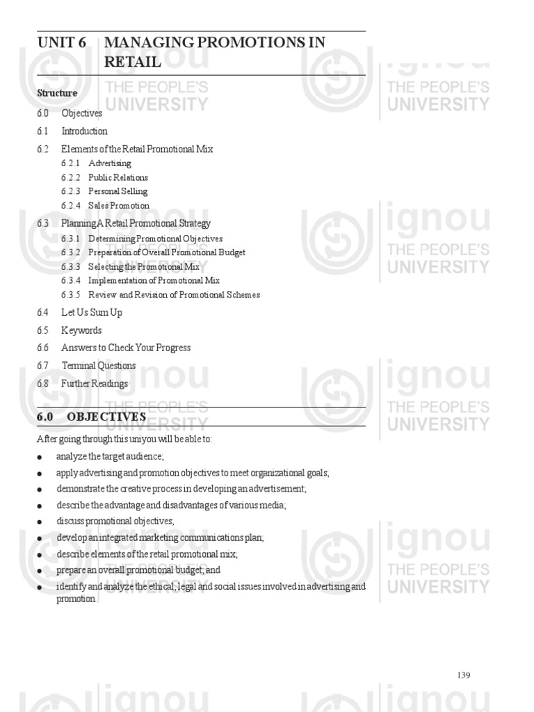 Unit 6 Managing Promotions in Retail: Structure | Download Free PDF ...