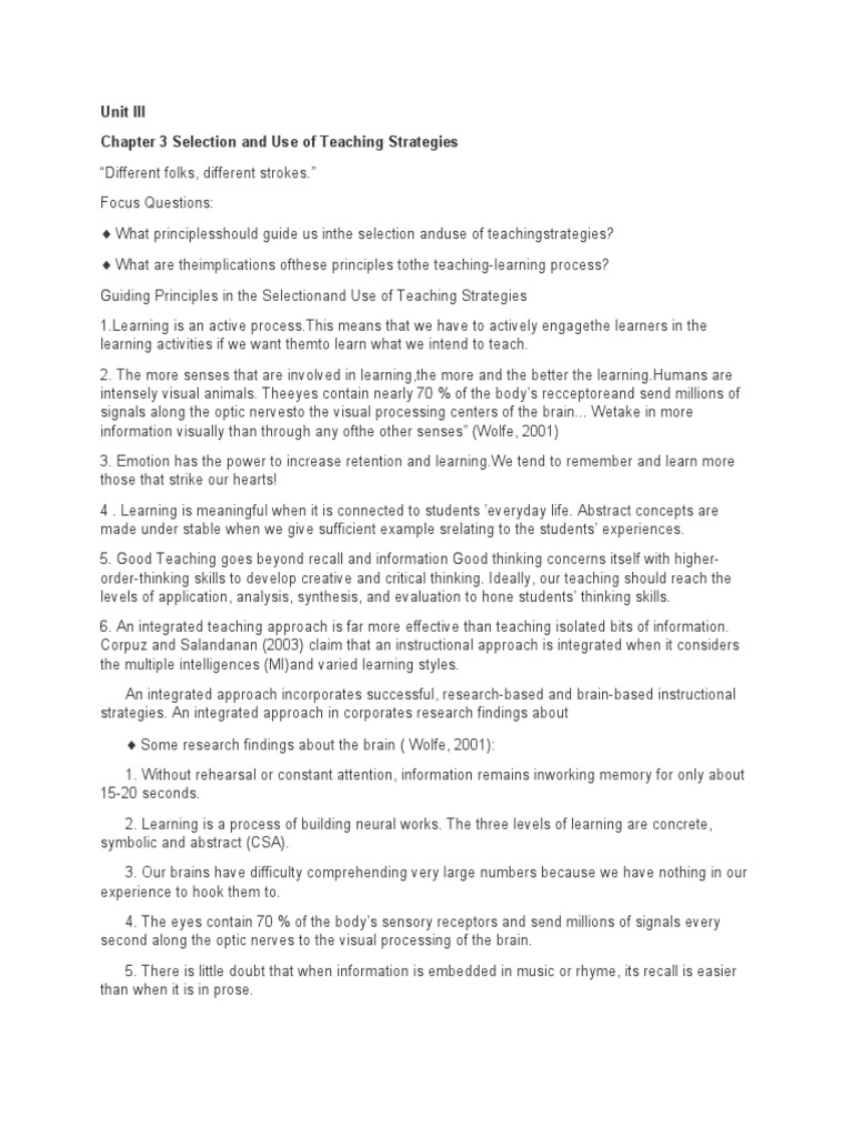 Unit Iii Chapter 3 Selection And Use Of Teaching Strategies Pdf